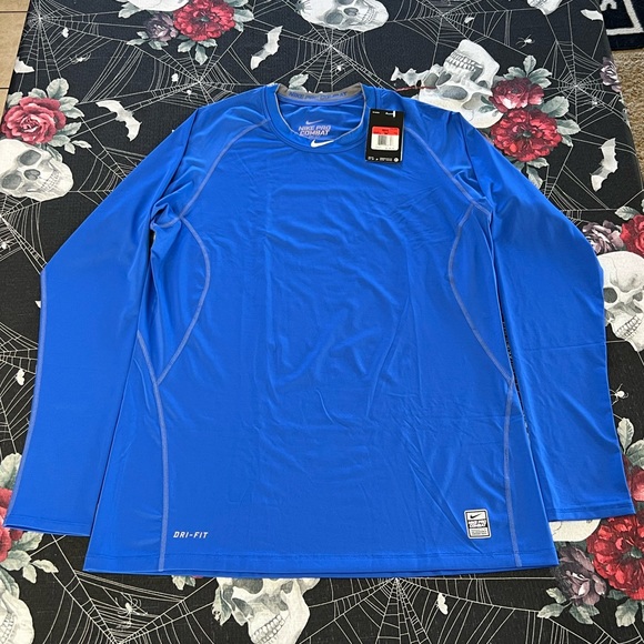 Nike | Shirts | 24 Nike Drifit Pro Combat Bluewhite Fitted Base Layer ...